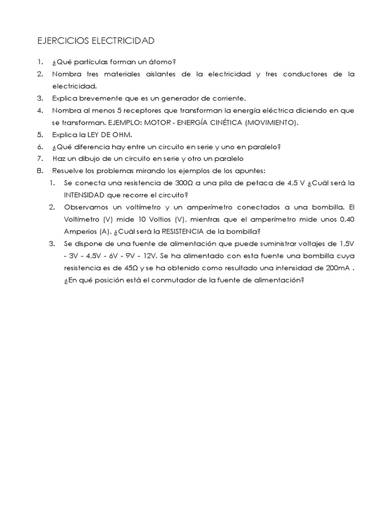 1 Ejercicios Electricidad | PDF