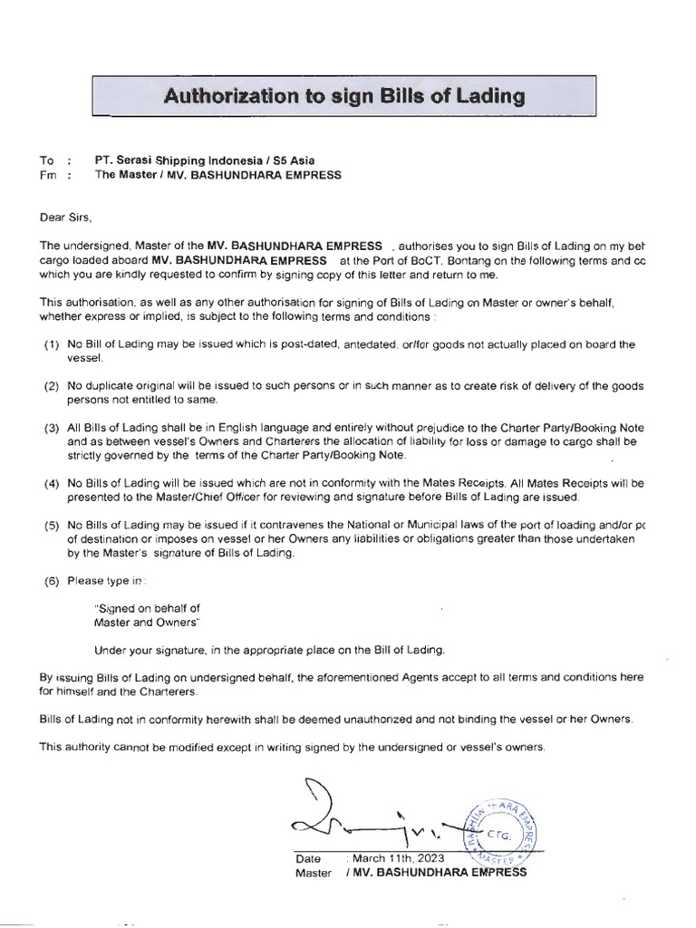 Autho To Sign BL | PDF