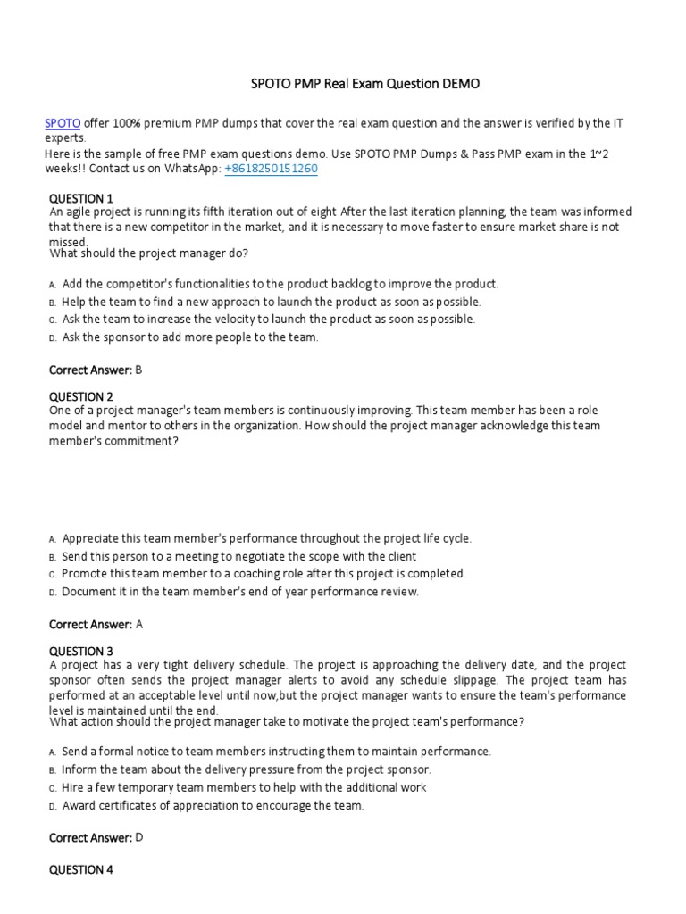 Modelo de Examen PMP | PDF | Project Management | Computing