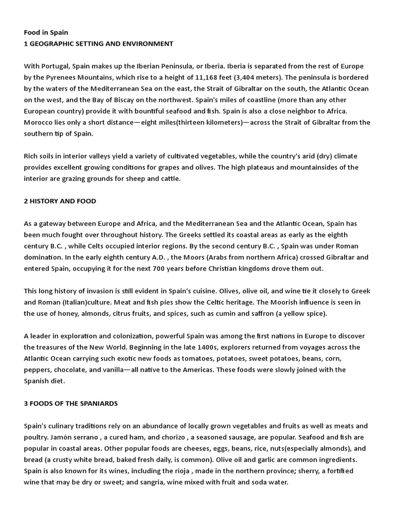 Food in Spain | PDF | Iberian Peninsula | Spanish Cuisine