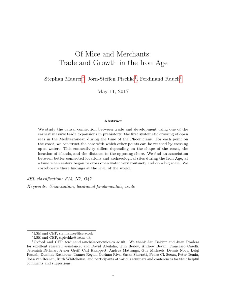 Mice and Merchants Maurer Pischke Rauch May 2017 | PDF | Phoenicia ... Mice and Merchants Maurer Pischke Rauch May 2017 | PDF | Phoenicia ...