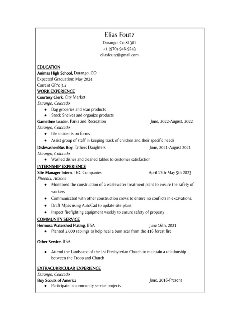Elias Foutz's Resume and Experience | PDF