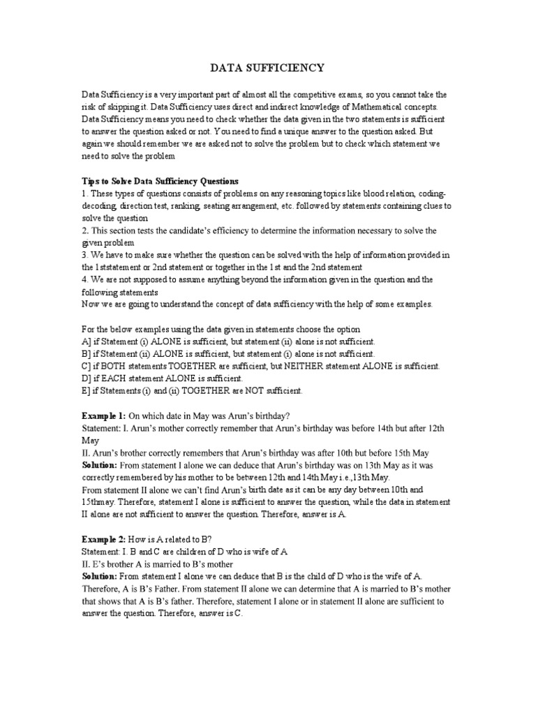 Data Sufficiency | PDF | Question
