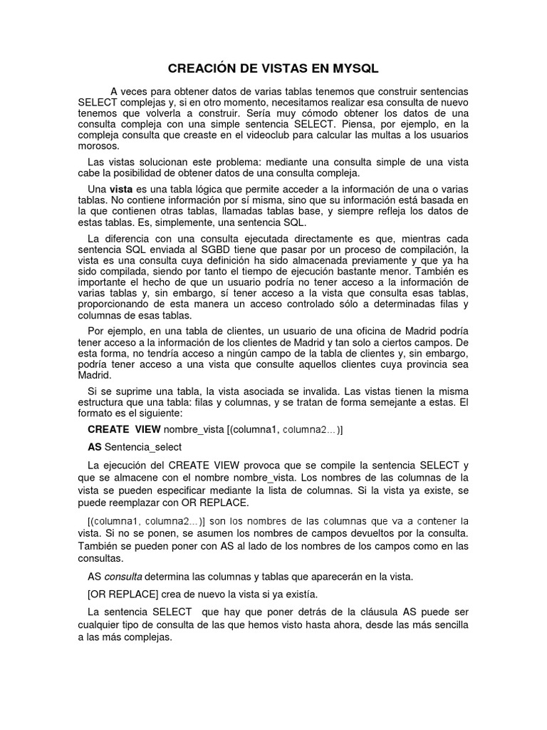 Creación de Vistas en Mysql | PDF | SQL | Informática
