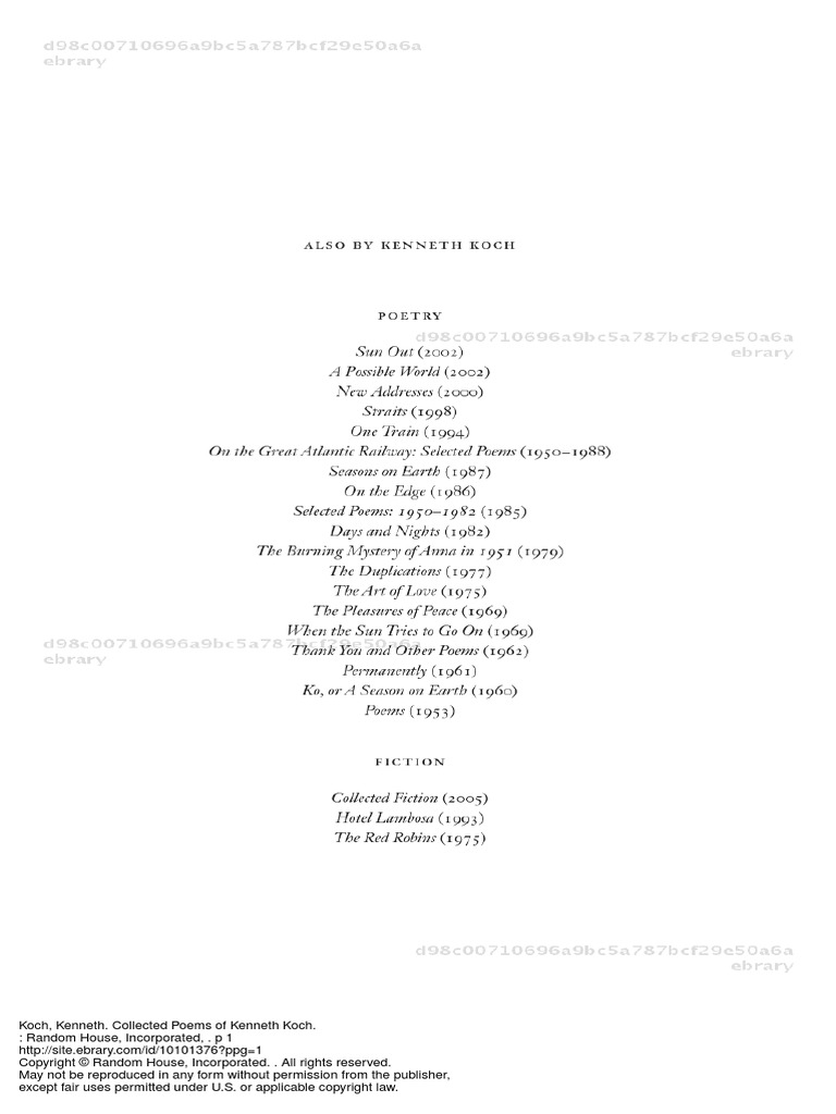 Collected Poems of Kenneth Koch (1 To 60) | PDF | Fair Use | All Rights ...