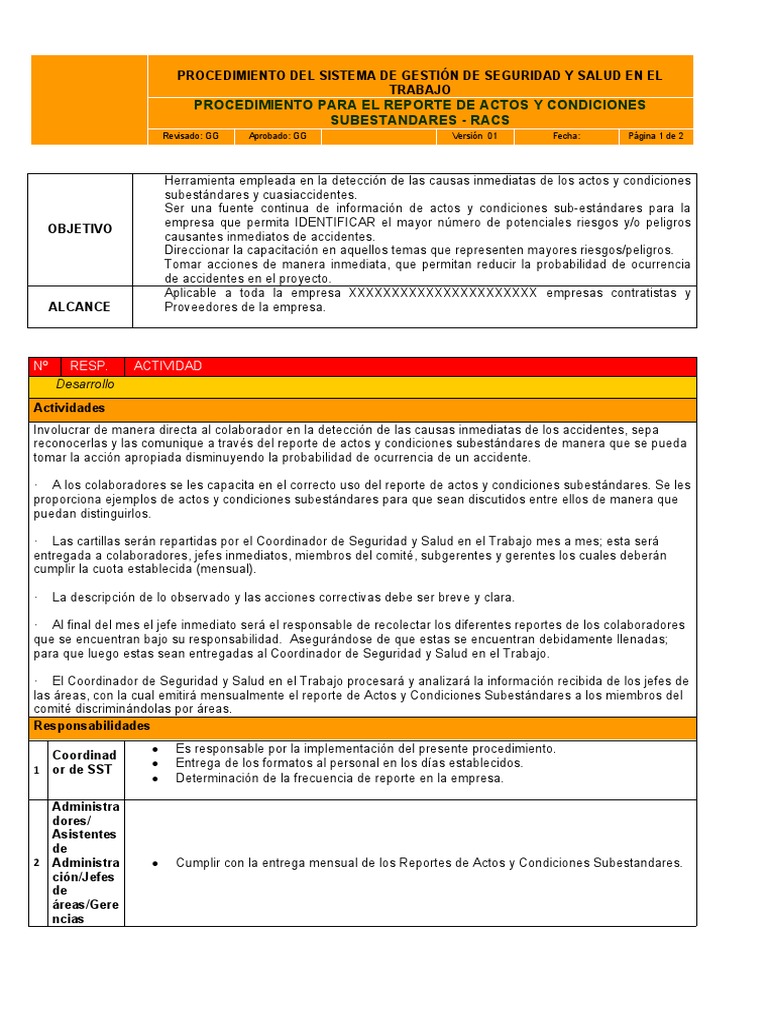 Procedimiento Reporte Racs | PDF