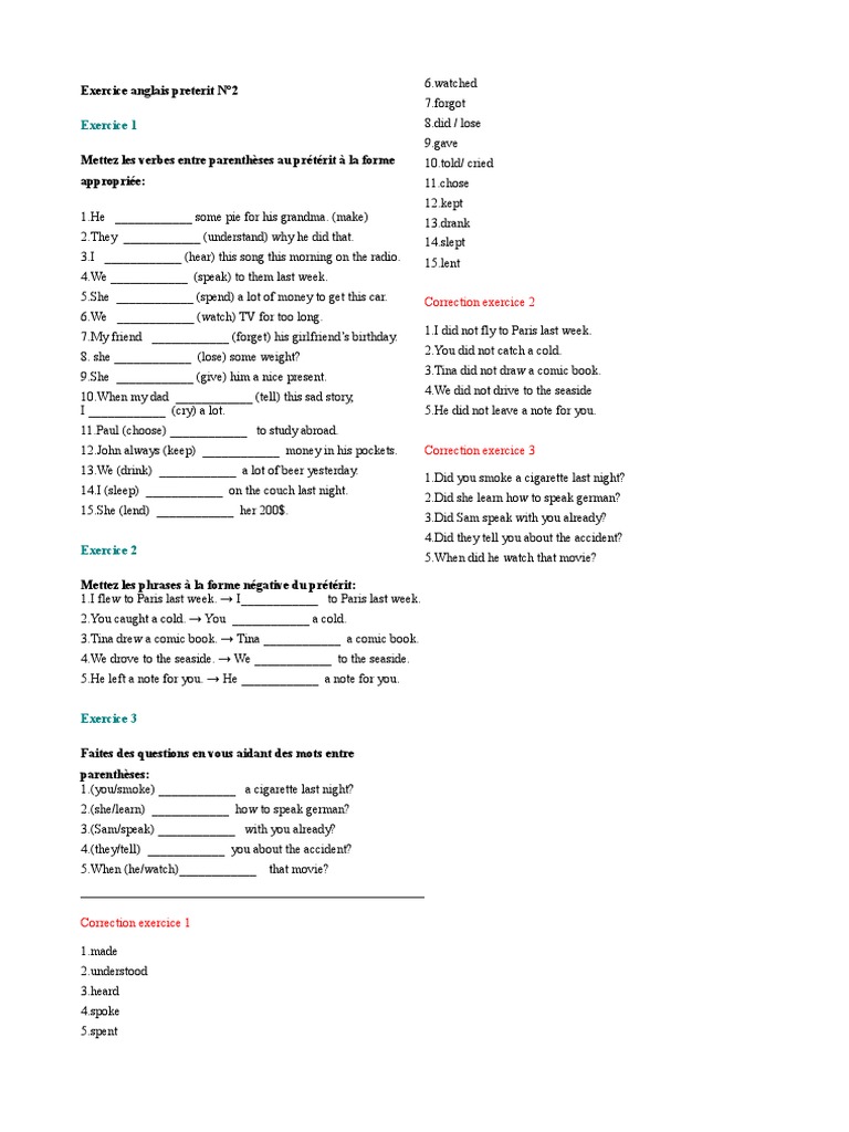 Exercice Anglais Preterit 2 | PDF