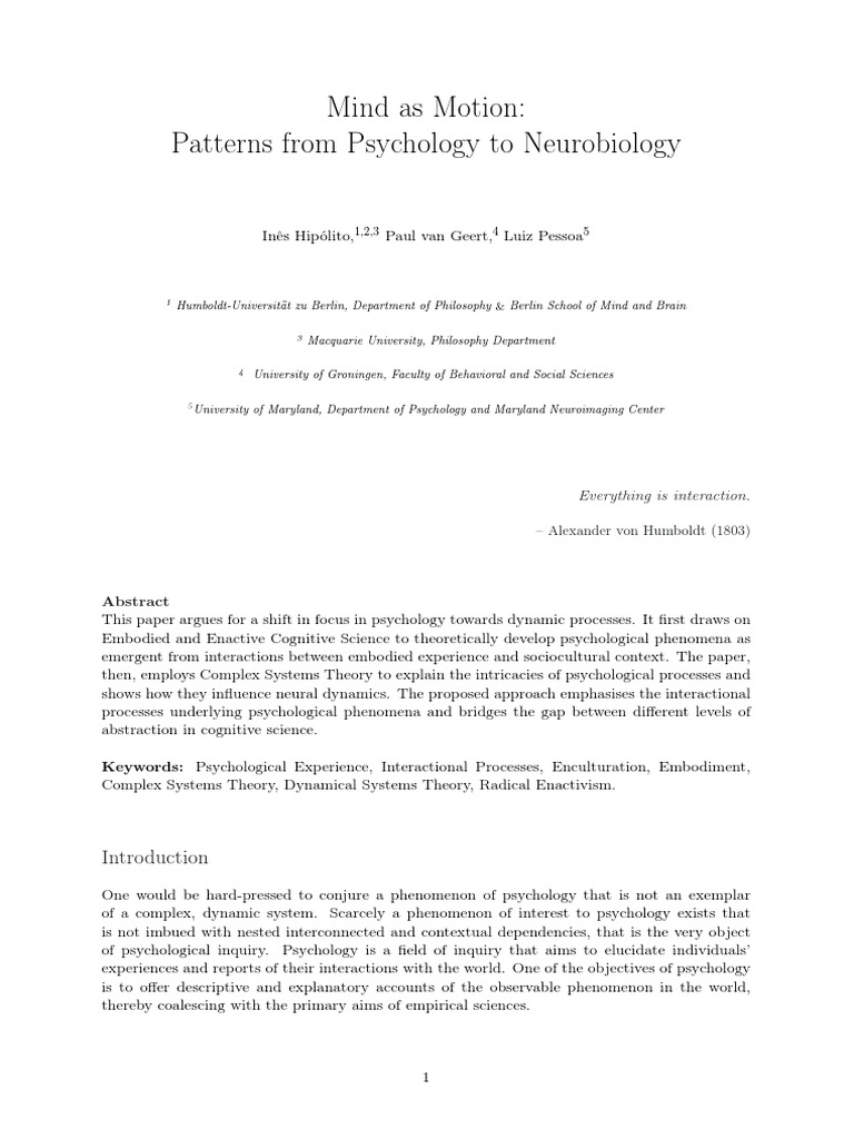 Mind As Motion: Patterns From Psychology To Neurobiology: Everything Is Interaction | PDF ...