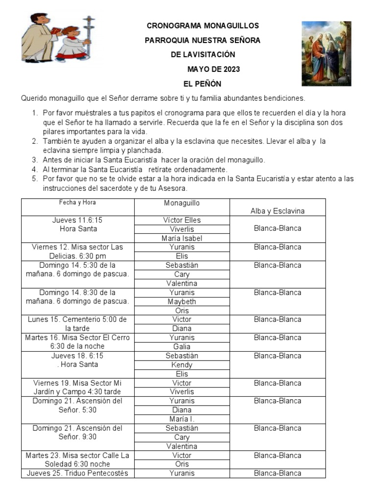 Cronogramas de Acolitos | PDF | Misa (liturgia) | Pascua de Resurrección