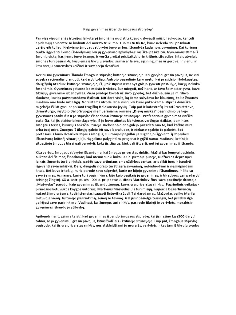 Kaip Gyvenimas Išbando Žmogaus Stiprybę Rasinys | PDF