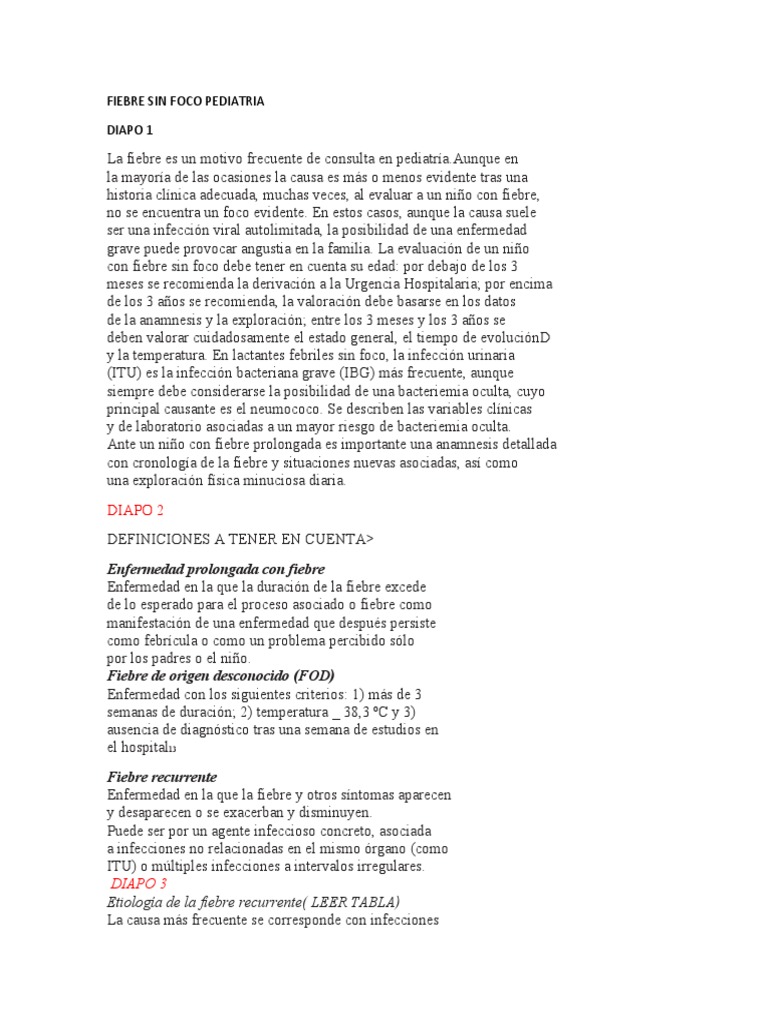 Fiebre Sin Foco en Pediatría | PDF | Fiebre | Infección