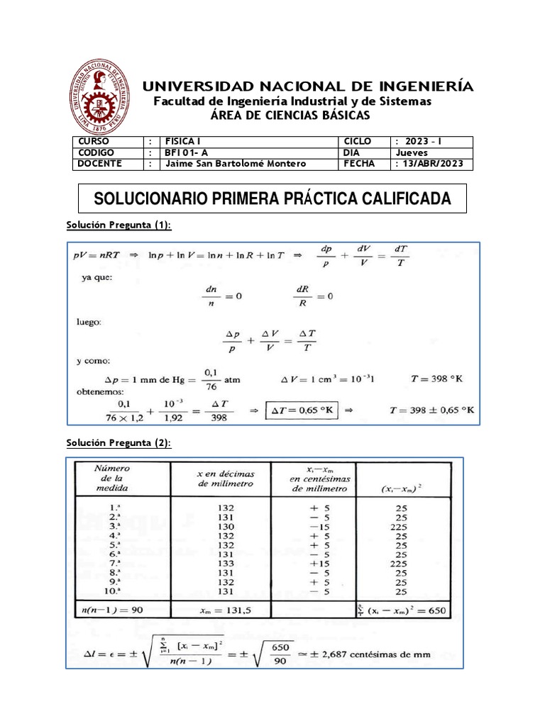 Solucionario Primera Practica Calificada | PDF