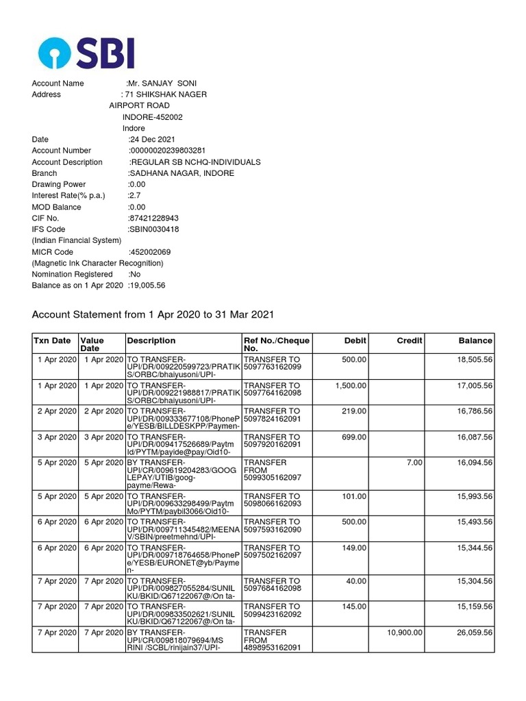 Mr. Sanjay Soni's Account Statement | PDF | Payments | Debits And Credits