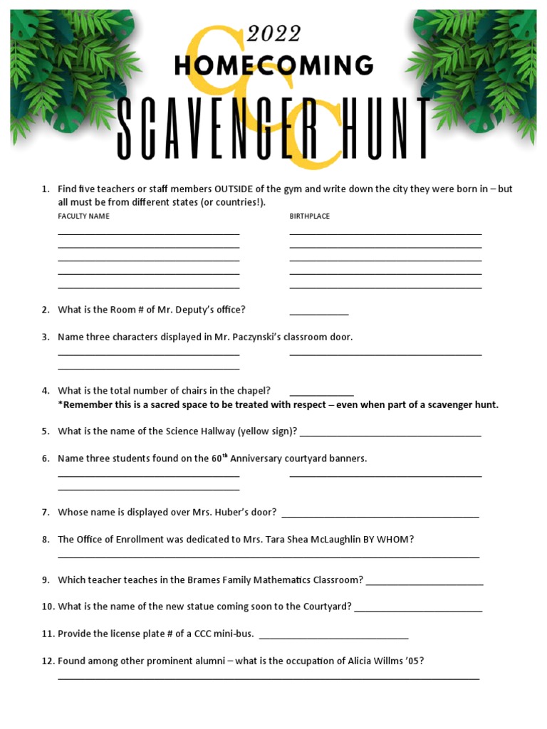 Homecoming Scavenger Hunt | PDF
