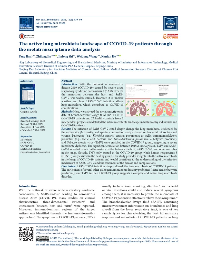 The Active Lung Microbiota Landscape of COVID-19 Patients Through The Metatranscriptome Data ...