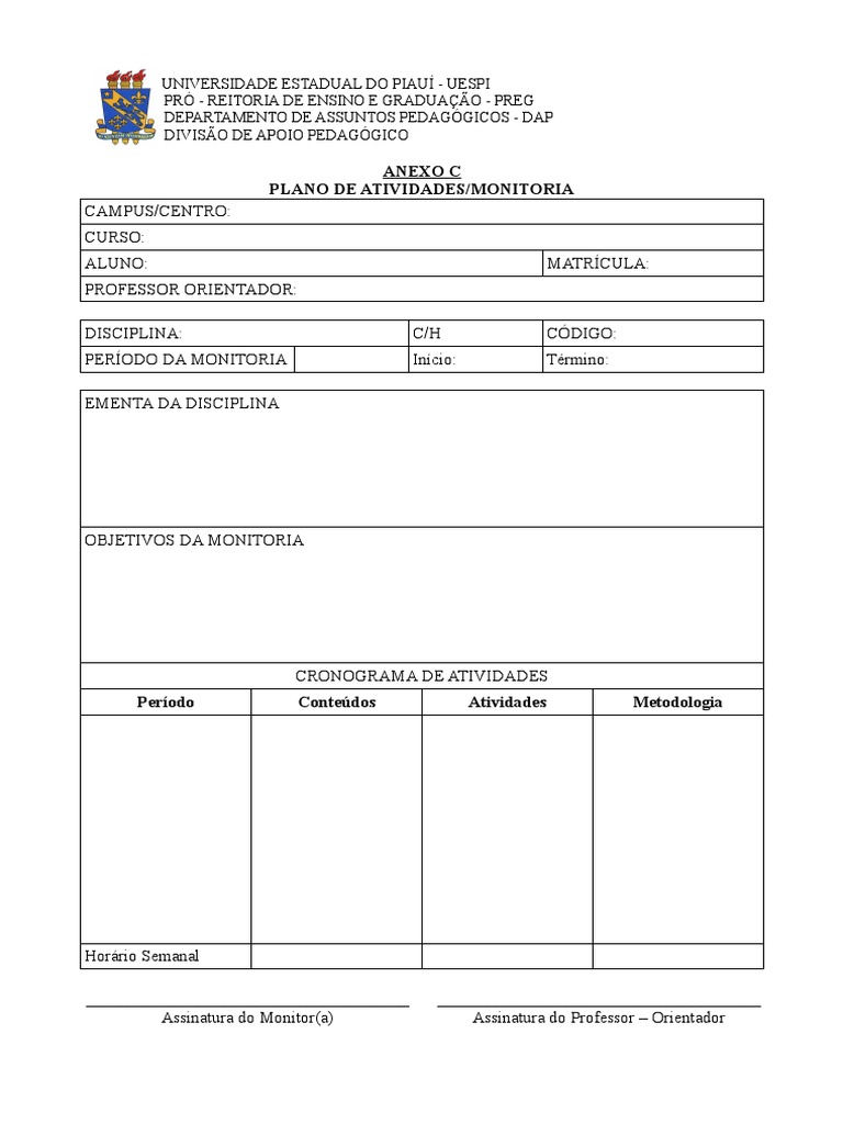 1 - Plano de Atividades Monitoria | PDF