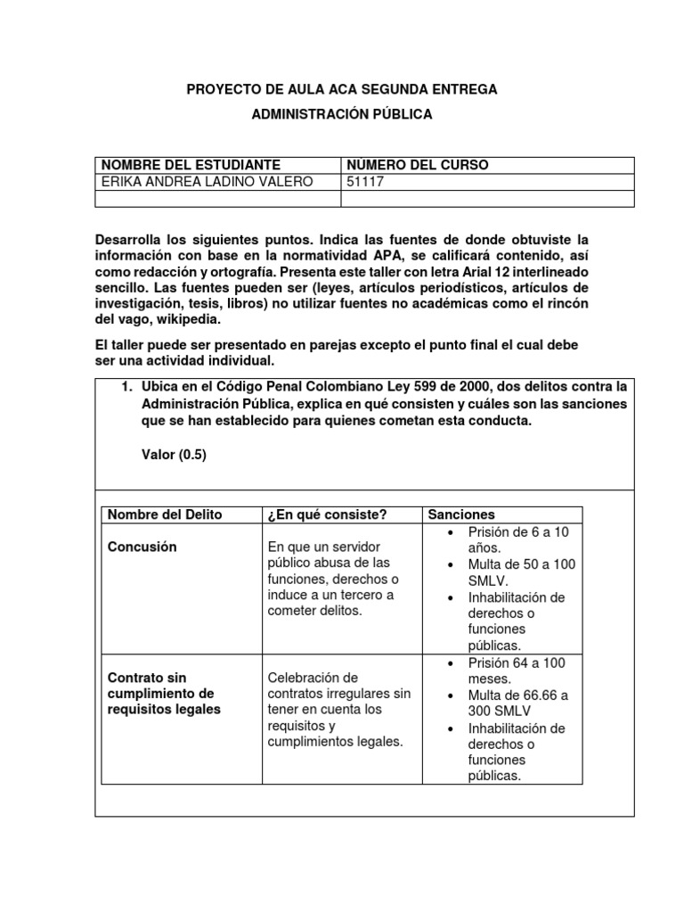 Proyecto de Aula Aca Segunda Entrega Administración Pública - Erika Andrea Ladino | PDF | Gobierno