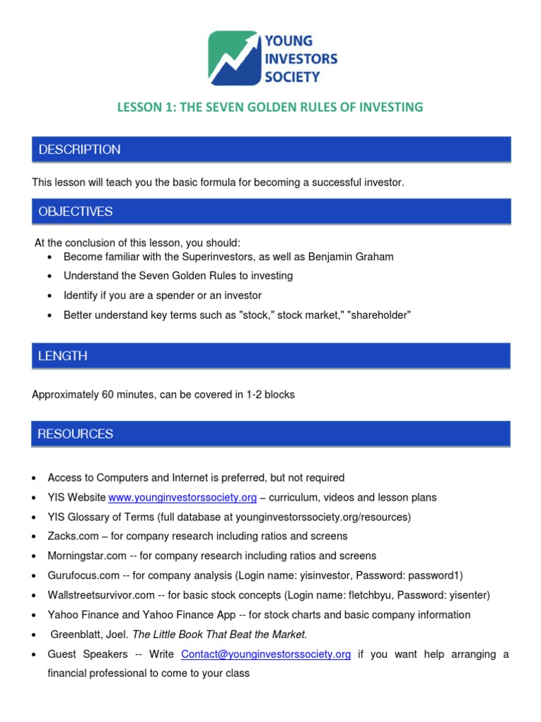 Seven Golden Rules of Investing | PDF | Stocks | Investing