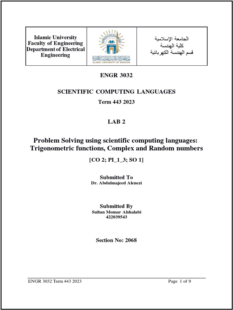 Lab2 - Task1 - Sultan Momar Alshalabi - 422039543 | PDF | Square Root | Matrix (Mathematics)