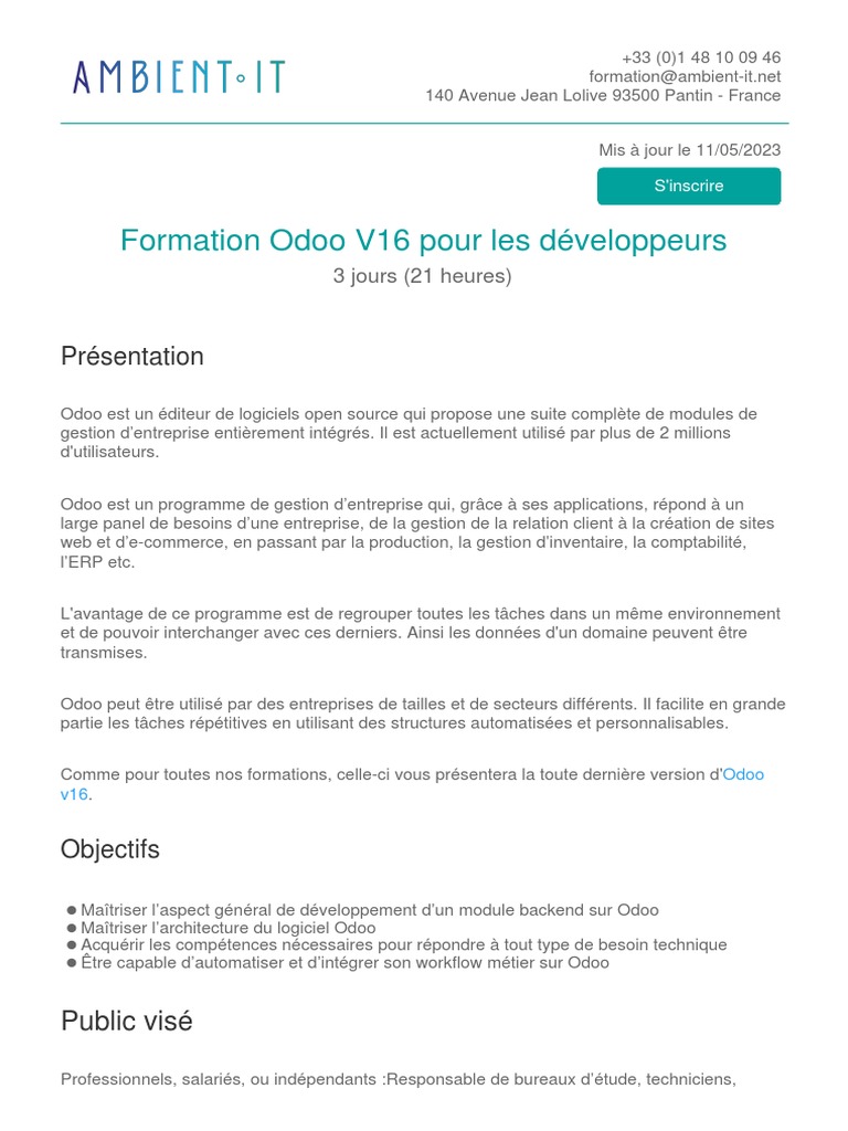 Annexe 1 Fiche Descriptive Odoo Developpement | PDF | Affaires ...