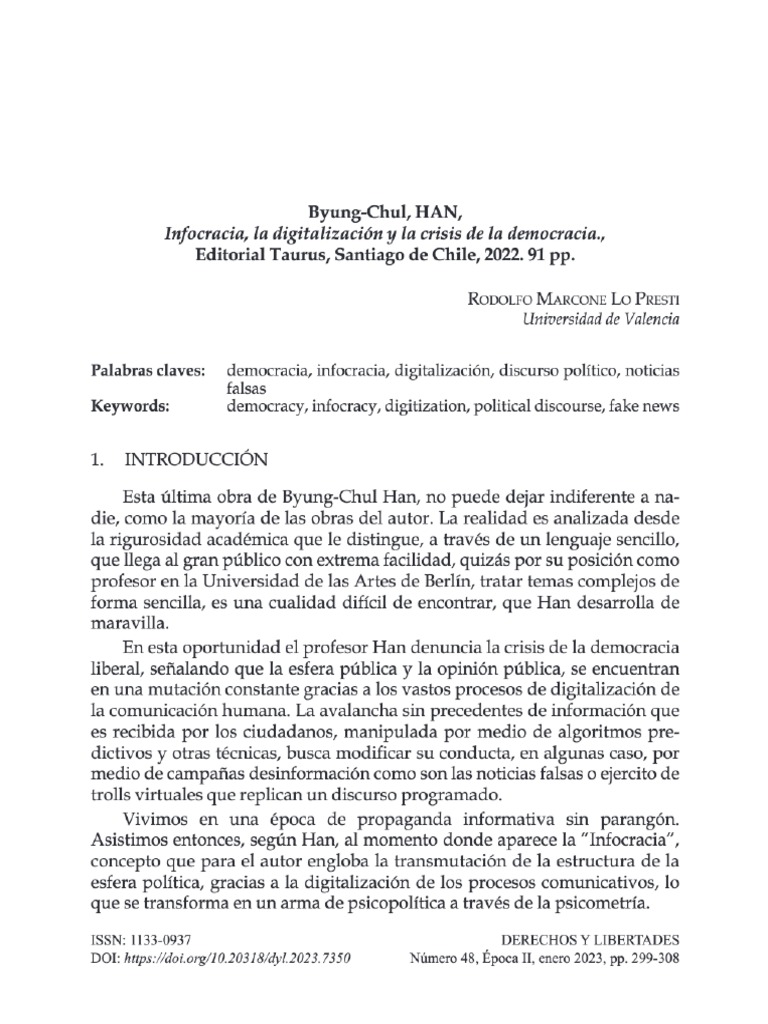 Byung-Chul, Han, Infocracia, La Digitalización y La Crisis de La ...