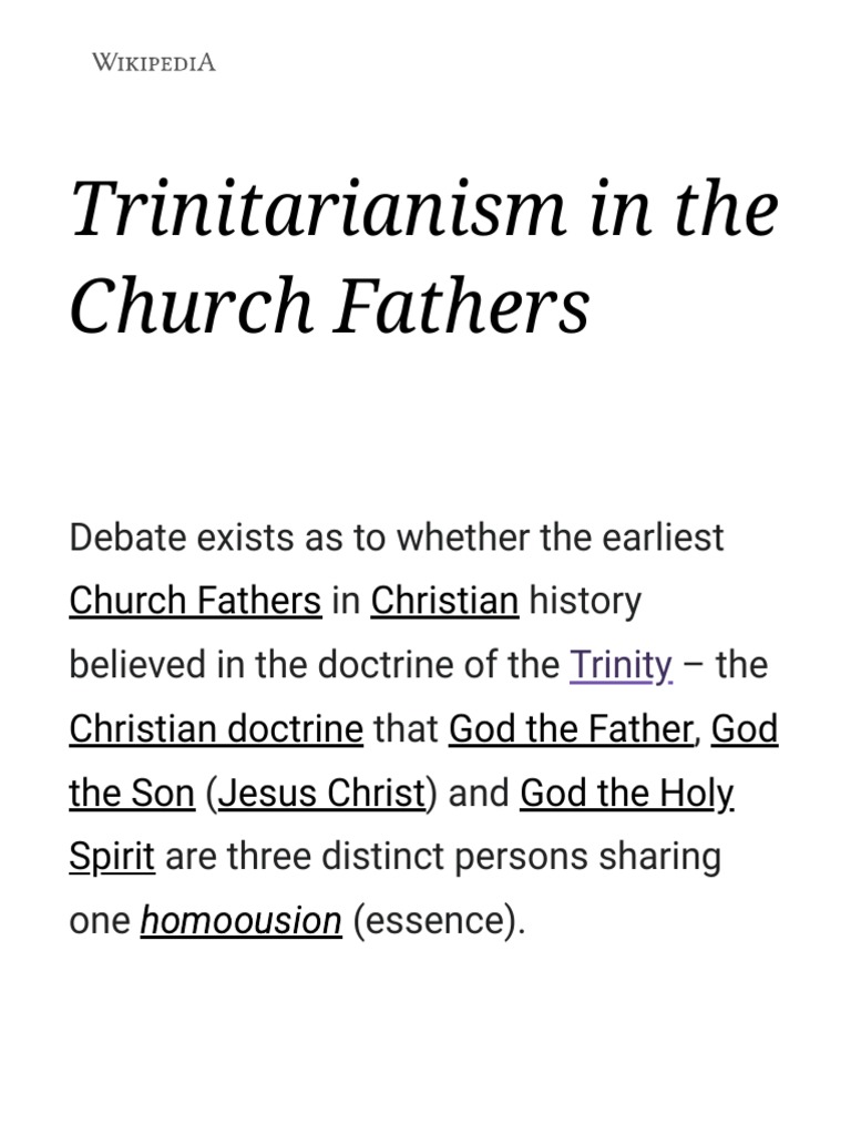 Trinitarianism in The Church Fathers - Wikipedia | PDF | Trinity | God ...