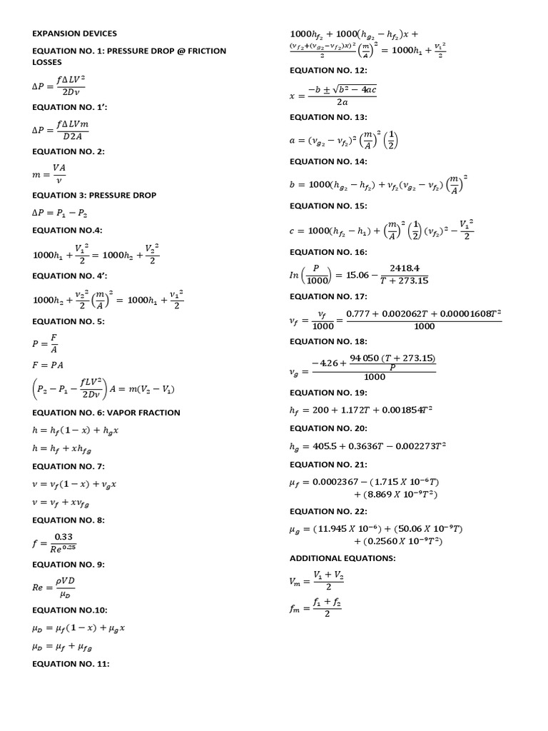 Expansion Devices Formulas | PDF | Applied And Interdisciplinary ...
