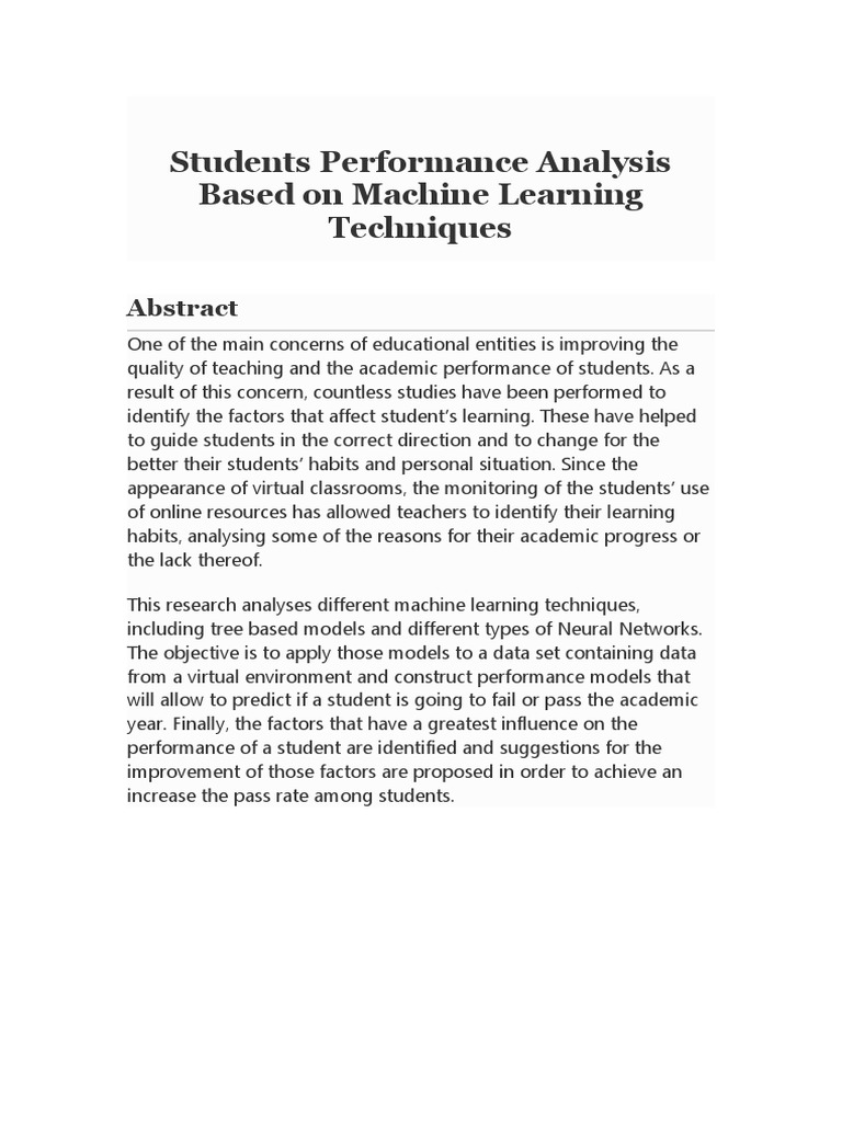 Students Performance Analysis Based On Machine Learning Techniques | PDF | Computers