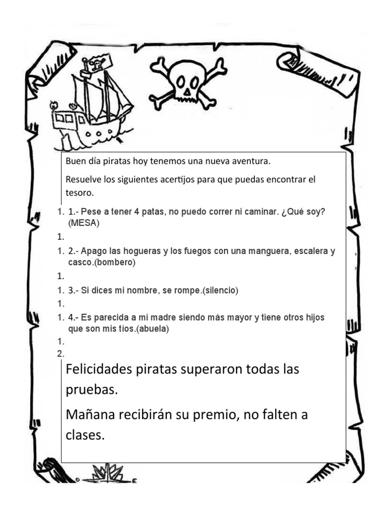 Acertijos para la búsqueda del tesoro | PDF | Artes del Lenguaje y ...