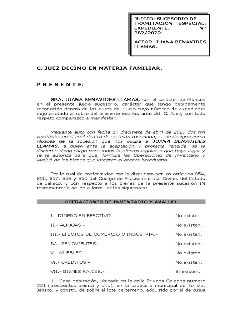 Inventario y Avalúo Sucesorio en Jalisco | PDF | Ley de Propiedad | Derecho privado