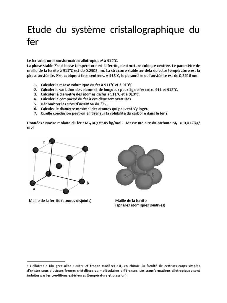Structure cristalline du fer et allotropie | PDF | Structure ...