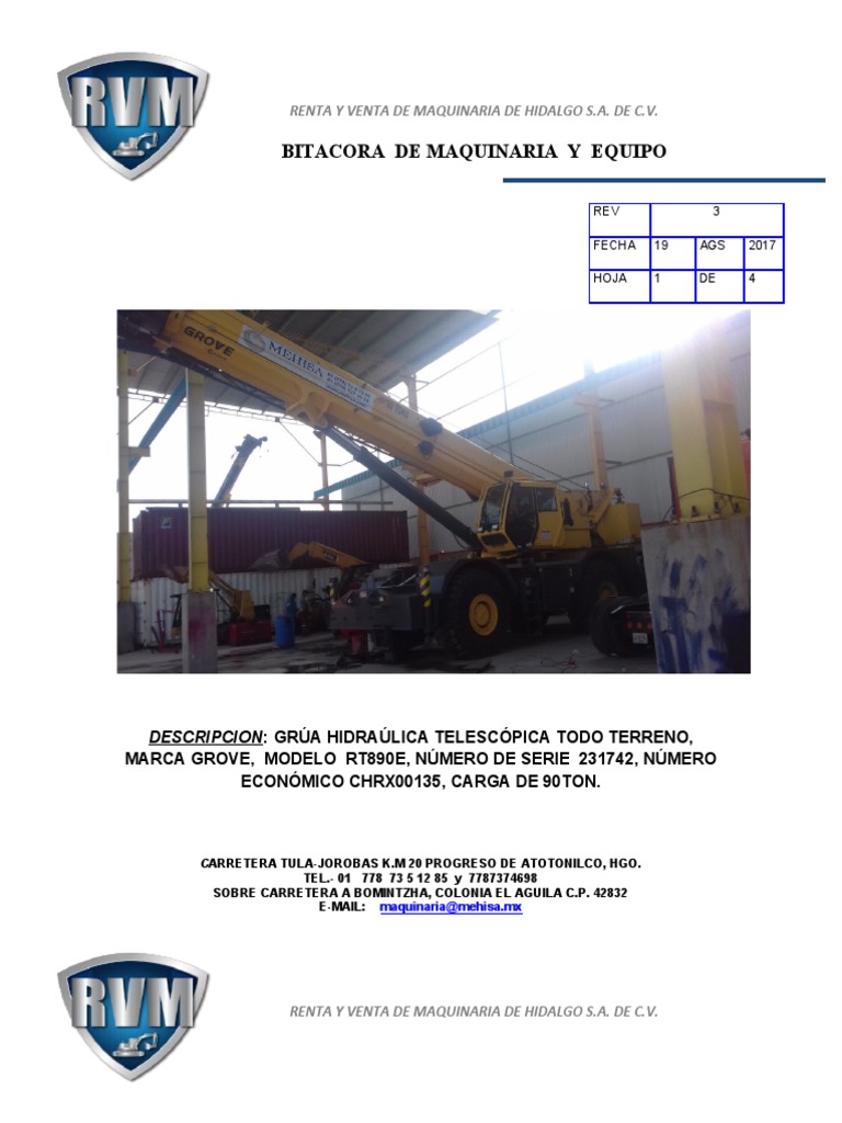 Bitacora De Grua 90ton Agso17 Pdf Industria Automotriz Coche