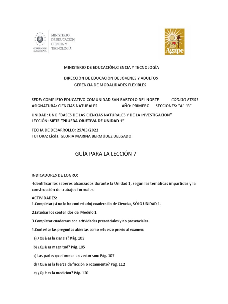 Guía 2023 Ciencias Módulo 1 Lección 7 Primer Año | PDF