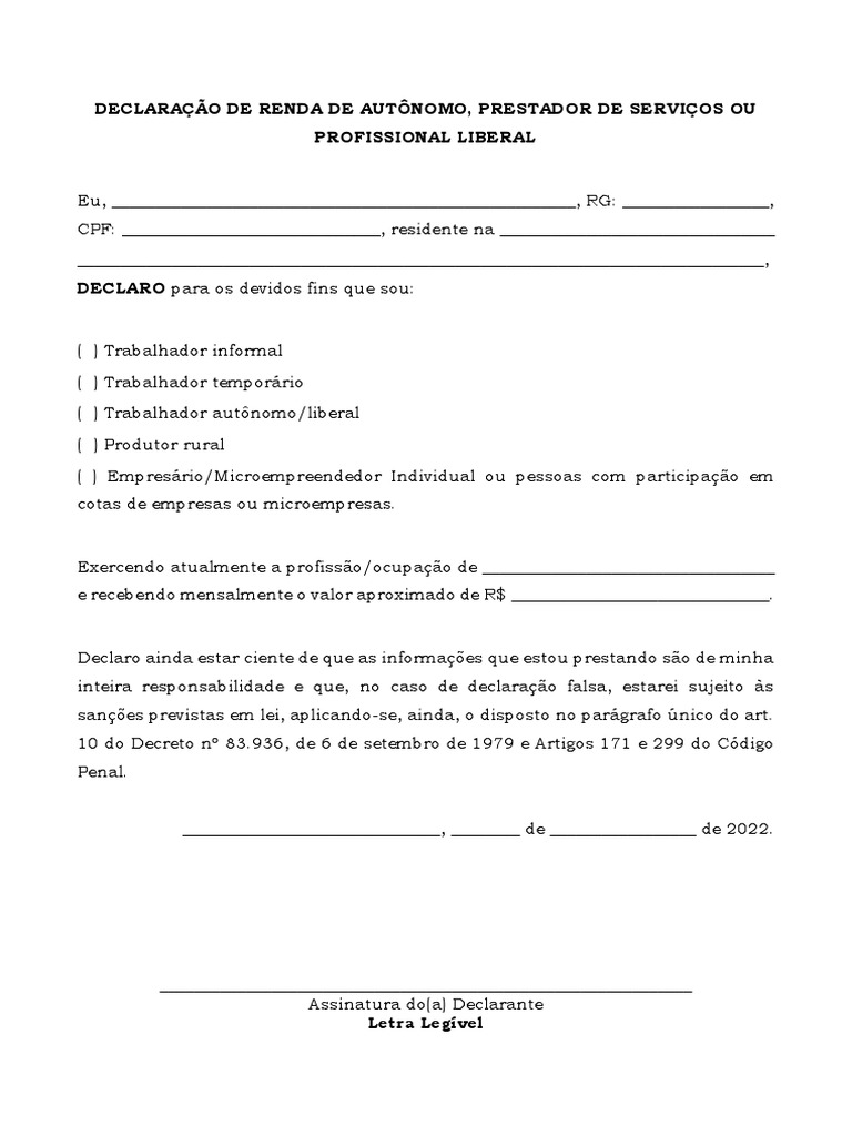 Editais 2022 - Anexos I e II - Modelo de Declarações | Download grátis ...