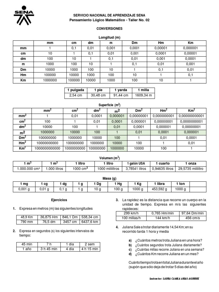 Taller No. 02- Conversiones - Regla de Tres | PDF | Cantidades fisicas ...