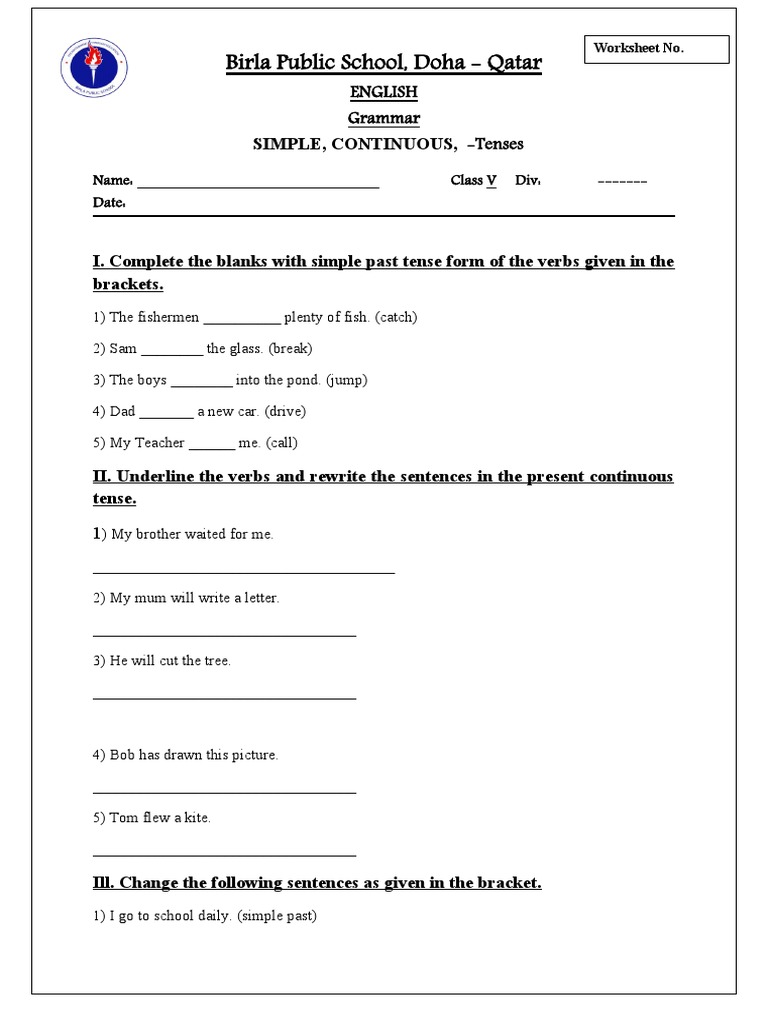 Work Sheet-Grammar - Tenses | PDF | Grammatical Tense | Syntax