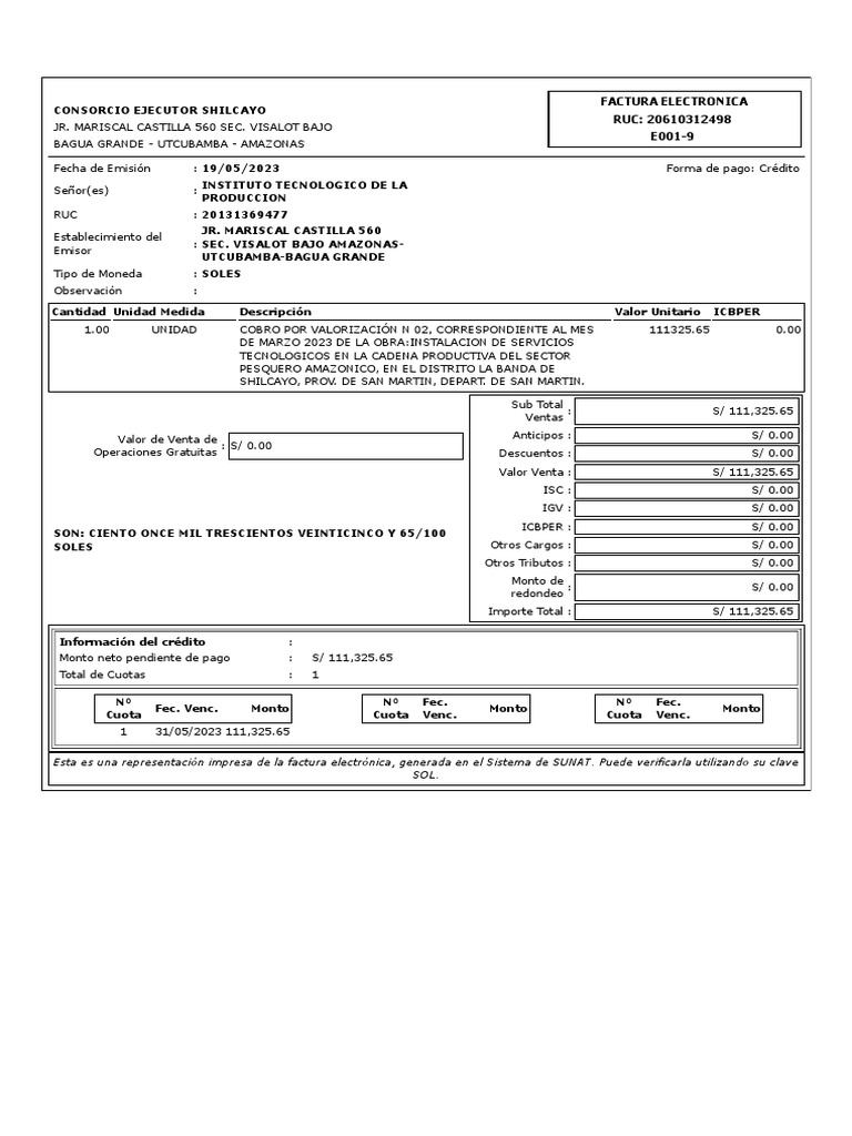 Factura E001-9 Valorizacion 02 | PDF | Dinero | Economias
