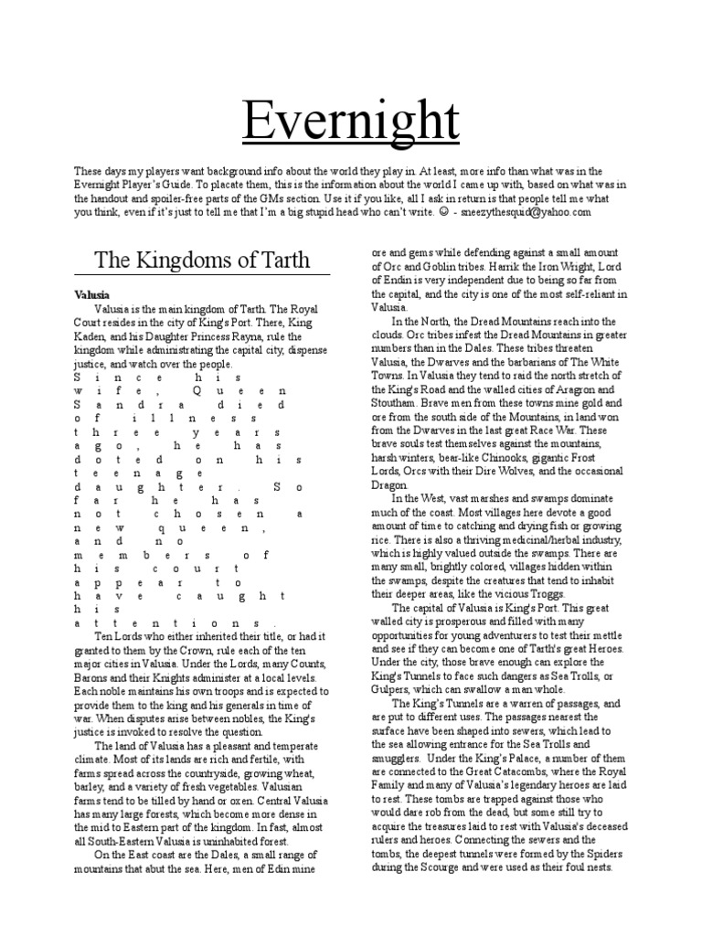 Evernight RPG World Guide | PDF | Elf (Dungeons & Dragons)