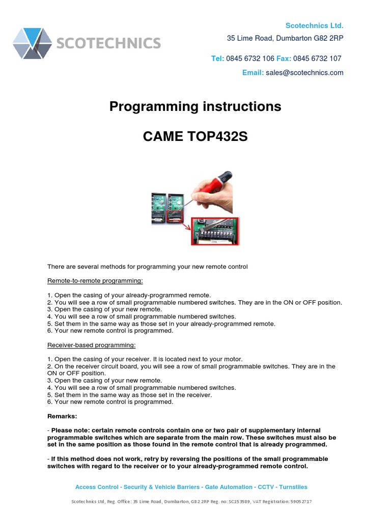 CAME T432S Programming Instructions | PDF