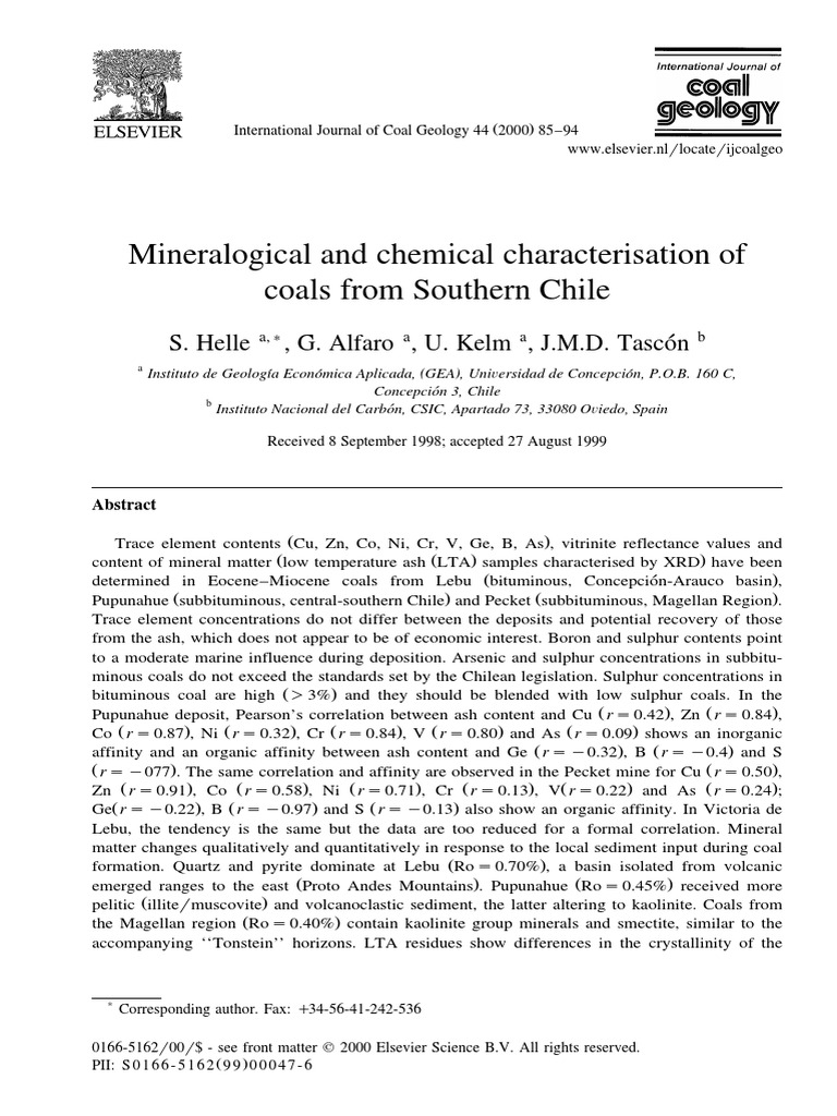 Mineralogical and Chemical Characterisation of Coal From Southern Chile ... Mineralogical and Chemical Characterisation of Coal From Southern Chile ...