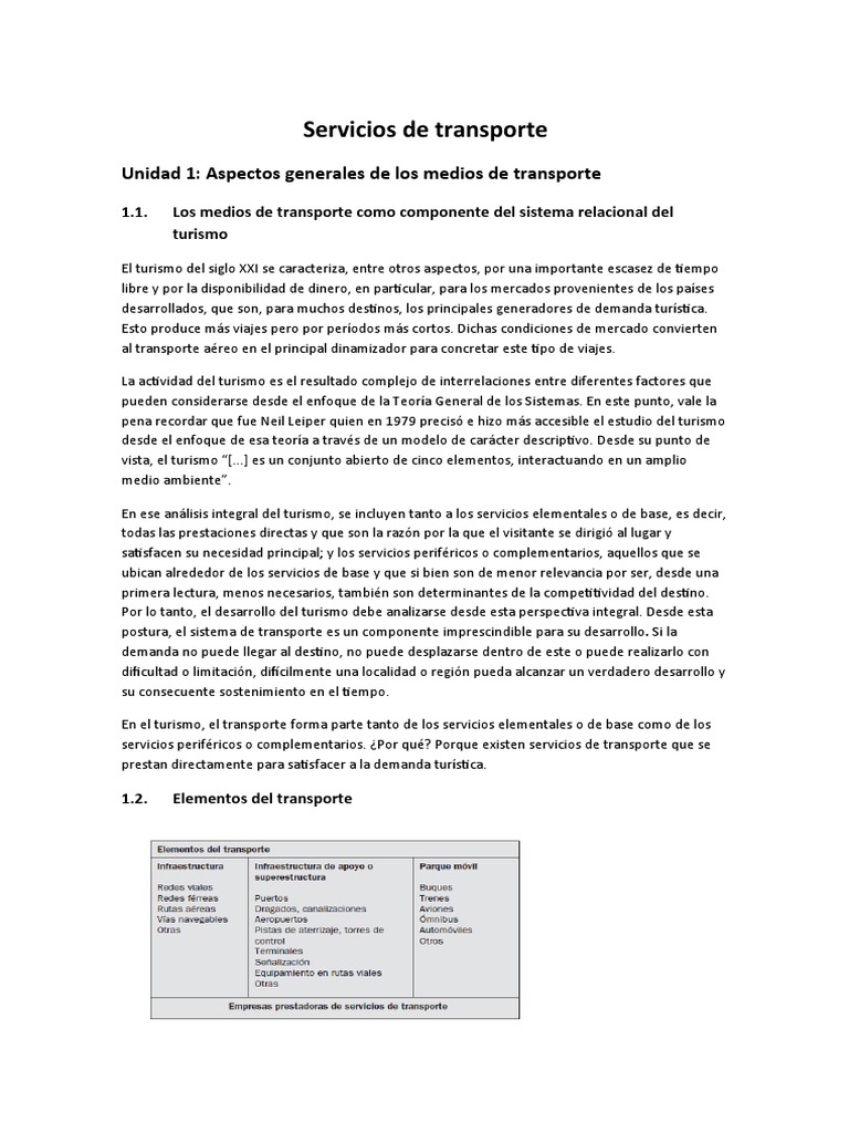 Servicios de Transporte Resumen | PDF | Turismo | Transporte