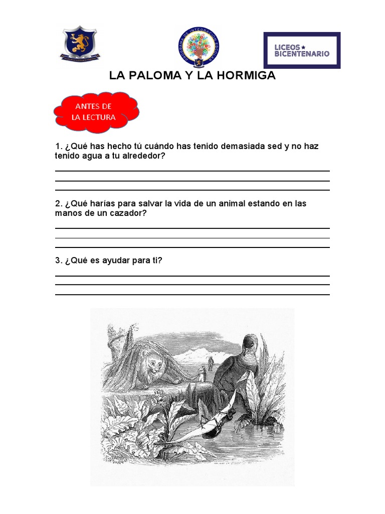 Comprension Lectora La Paloma y La Hormiga | PDF | Hormiga