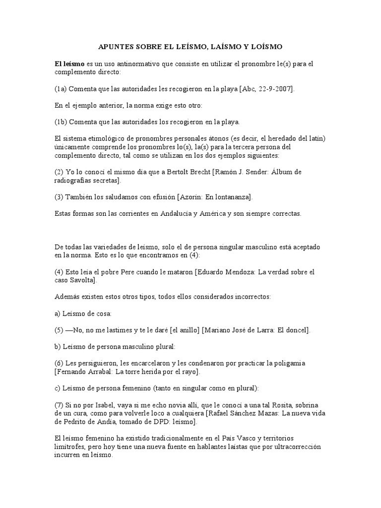 APUNTES SOBRE EL LEÍSMO | PDF | Objeto (gramática) | Lingüística