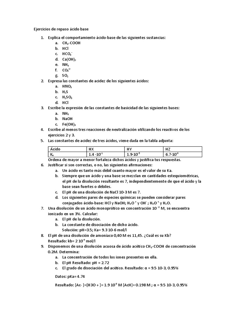 Ejercicios Acido Base | PDF | Ácido | Ph