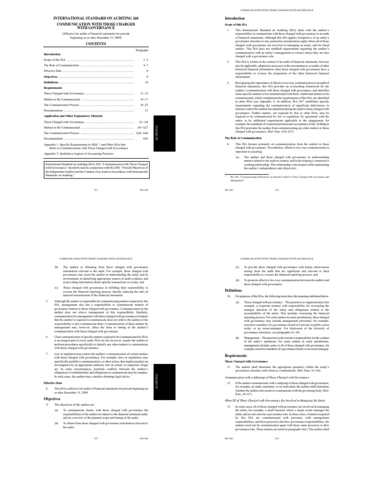 ISA 260: Governance Communication Standards | PDF | Financial Audit | Audit