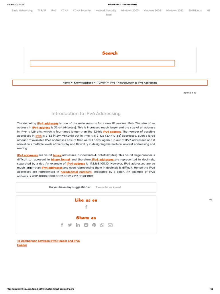 Introduction To IPv6 Addressing | PDF | I Pv6 | Ip Address