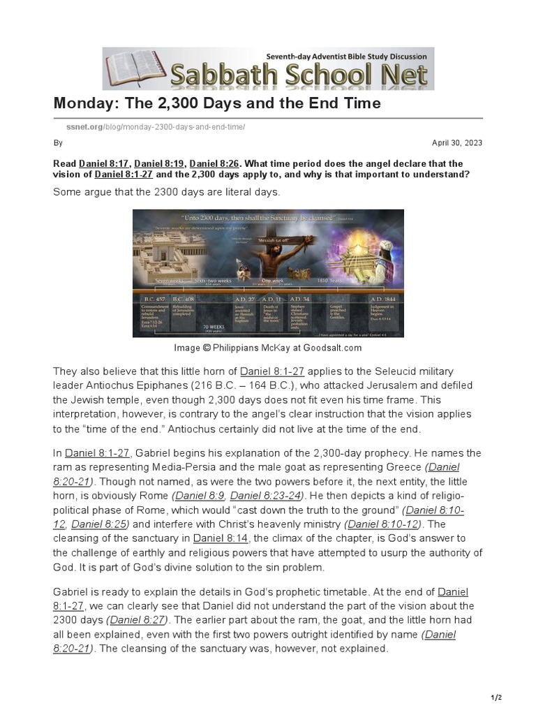 Monday The 2300 Days and The End Time | PDF | Book Of Daniel | Daniel ...