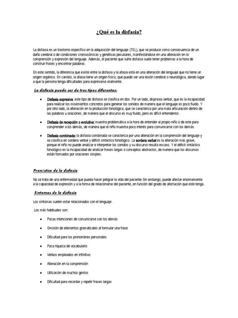 Disfasia: Trastorno del lenguaje explicado | PDF | Afasia | Medicina ...