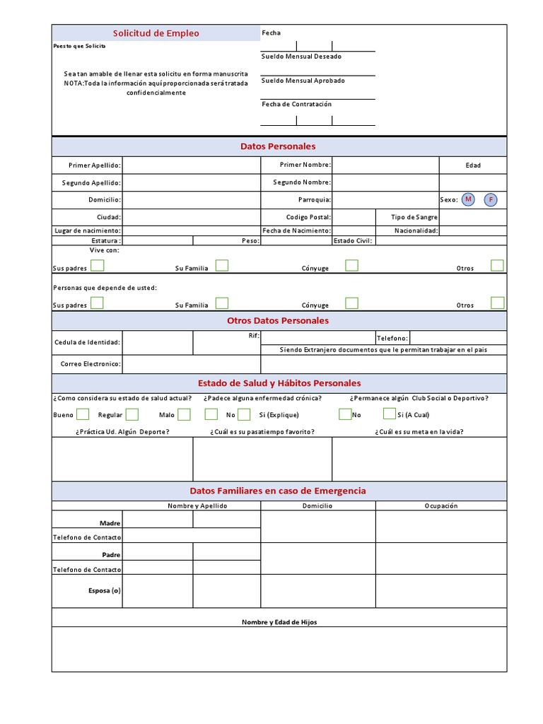 Solicitud de Empleo: Datos Personales y Económicos | PDF