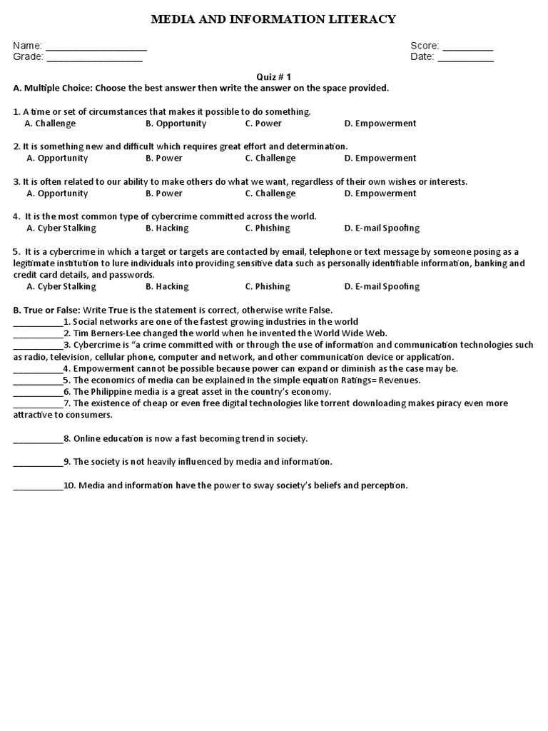 MIL Quiz Q4 #2 | PDF | Cybercrime | Mass Media